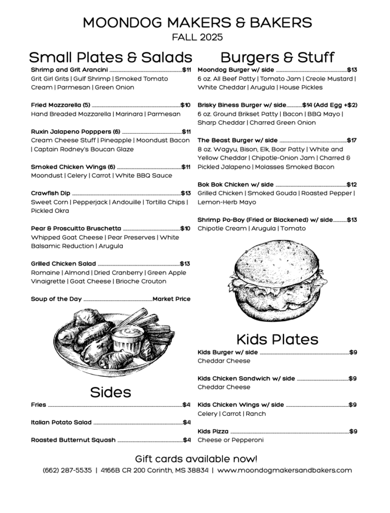 Menu - MoonDog Makers & Bakers
